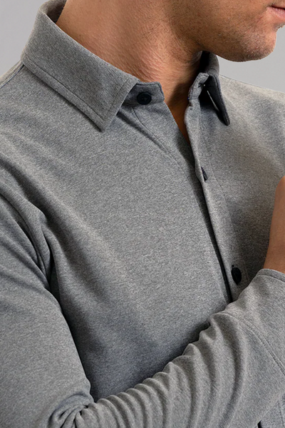 Long Sleeve Button Down Polo Solid // Heather Light Grey – Twillory
