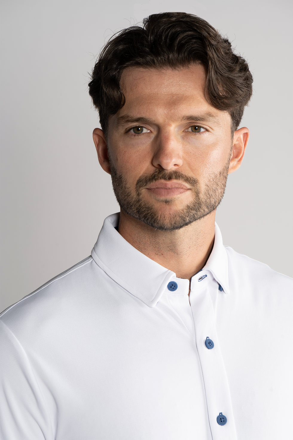 Long Sleeve Button Down Polo Contrast // White Blue – Twillory