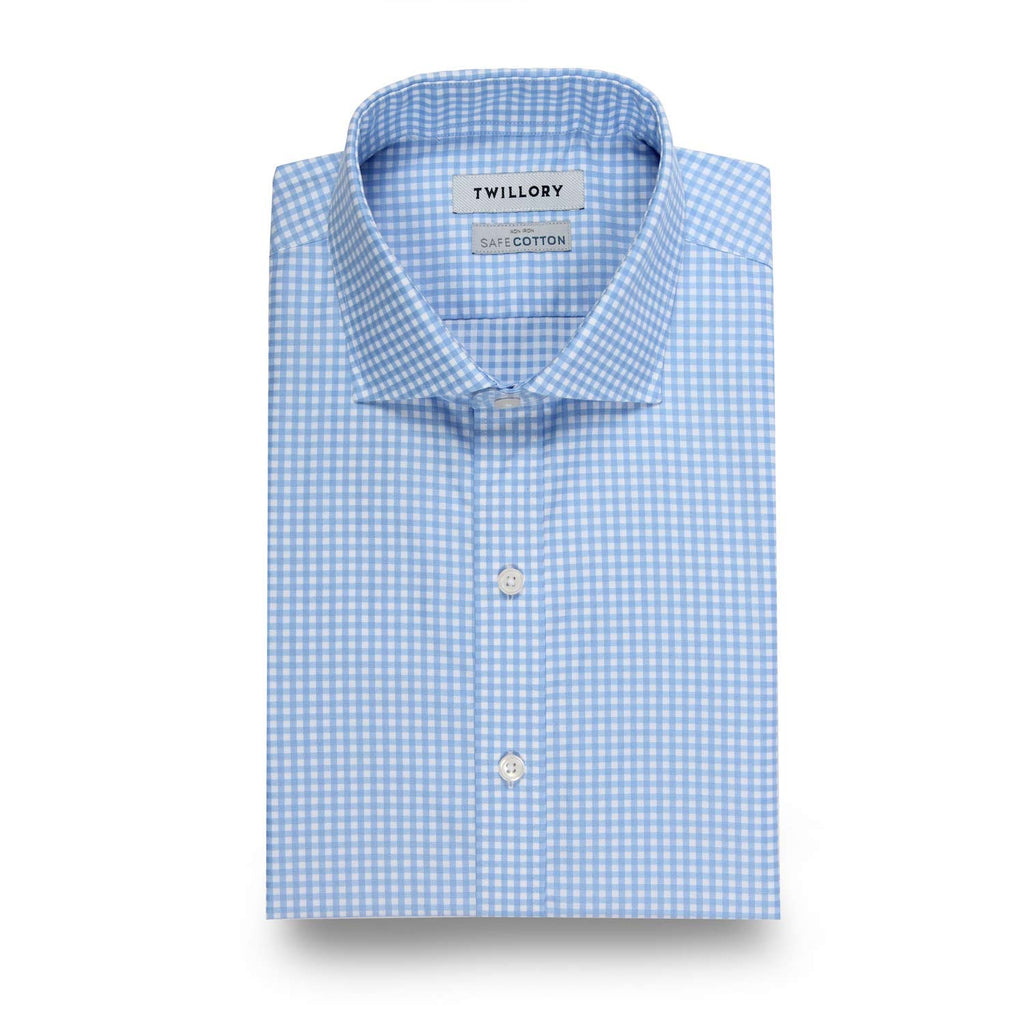 Men's Sky Blue/White Check Wrinkle Free Dress Shirt: Formaldehyde Free ...