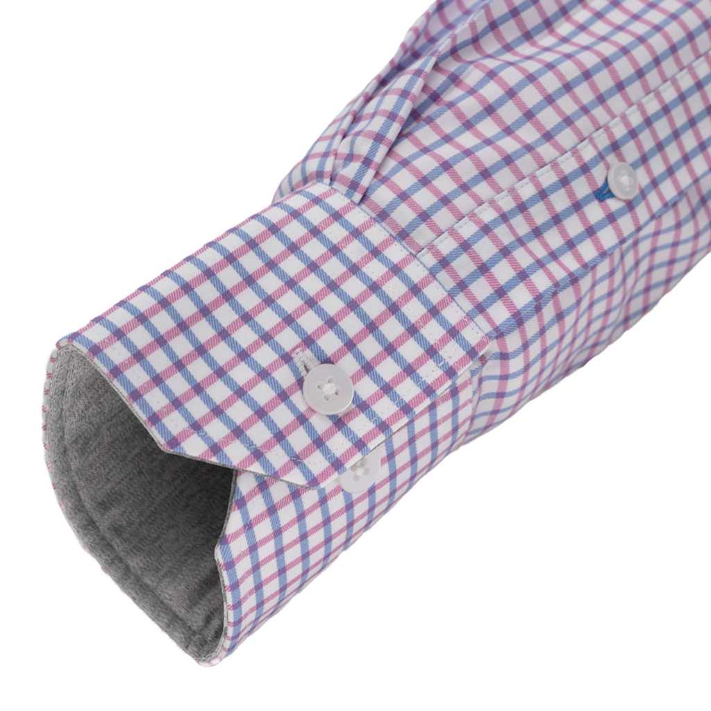 Men's Pink/Blue Grid Dress Shirt: Performance Stretch | Twillory®