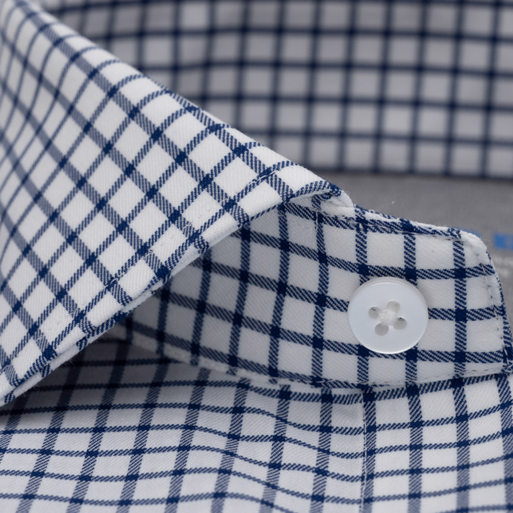 Men's Navy/White Grid Dress Shirt: Performance Stretch | Twillory®