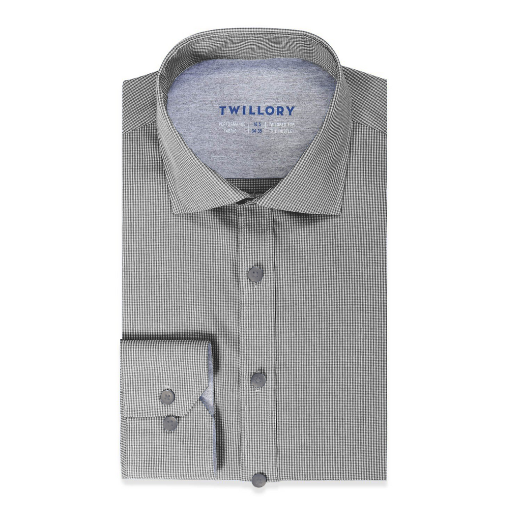 Men's Black & White Houndstooth Grid Dress Shirt: Performance Stretch ...