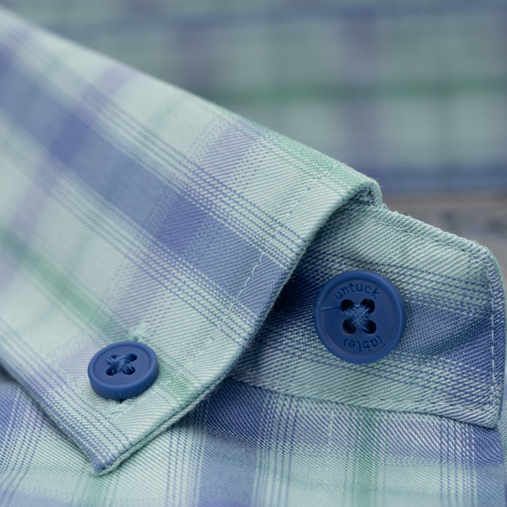 Men's Untucked Blue/Green/Light Green Windowpane Long Sleeve Button ...